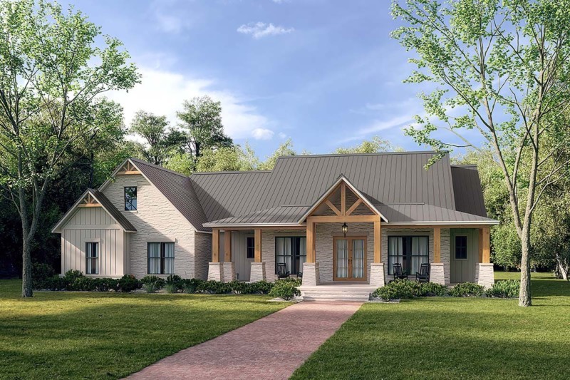 Sophisticated Texas Farmhouse Plan with 4 Bedrooms and an Office