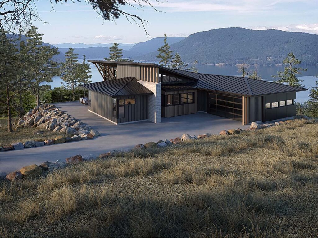 Modern Mountain Home Plan With Patio View