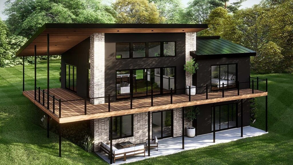 Modern Hillside House Plan With Huge Deck (Plan 43957)